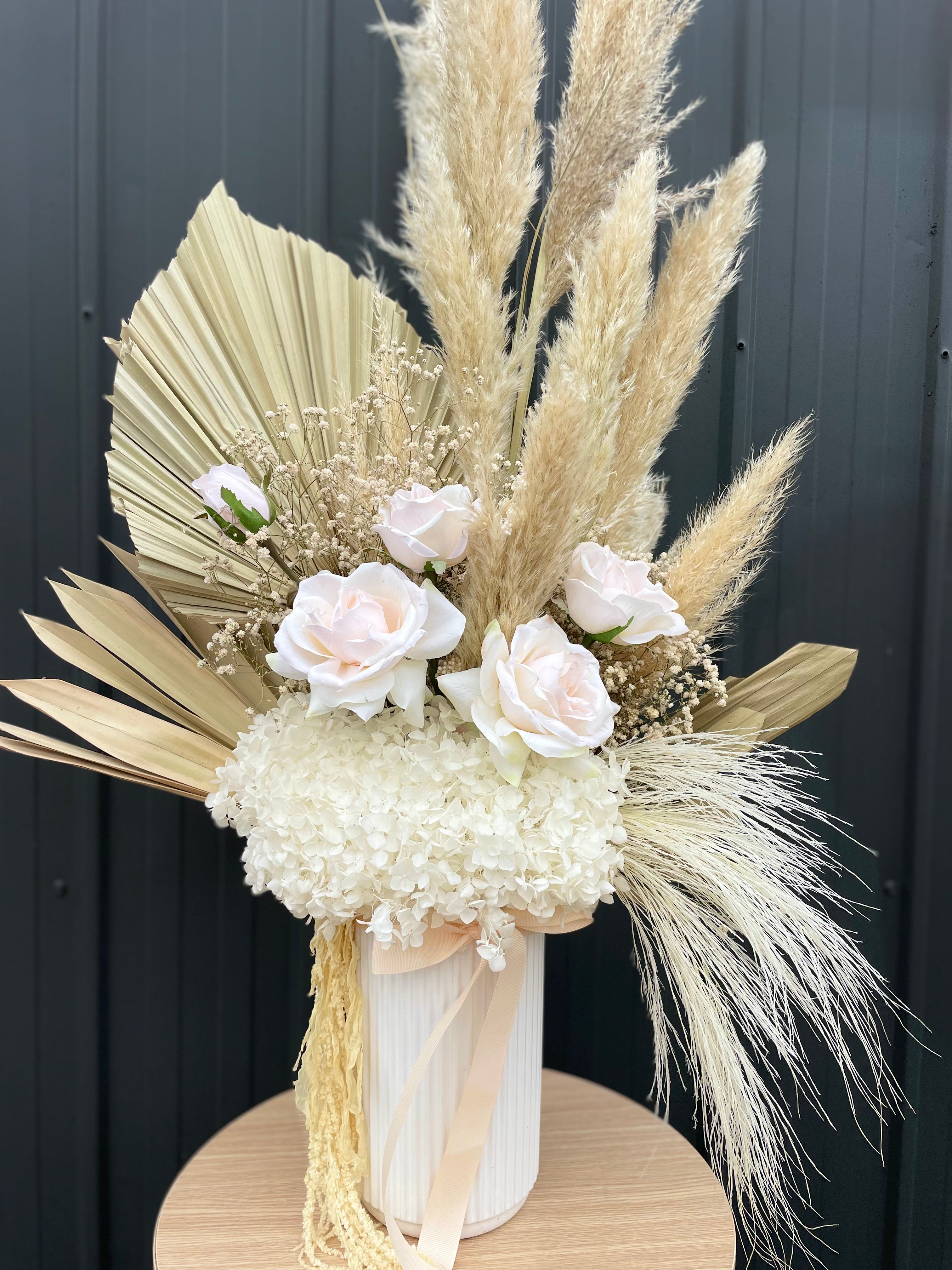 Front facing Vase Arrangement of Preserved Blooms – Virgin Flowers